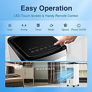 Evaporative Air Conditioners,3-in-1 Portable Fan with 3 Modes,1 Gal Detachable Water Tank w/ 12H Timer, 70° Oscillation & 20FT Remote Control & 40dB, Evaporative Cooler for Room