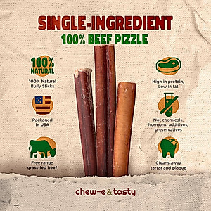 chew-e&tasty 12" Giant Odor Free Bully Sticks (Pack of 5) - Long Lasting Beef Chews for Power Chewers Made of Digestible High Protein & Low Fat Dental Treats Bully Sticks for Large to Very Large Dogs