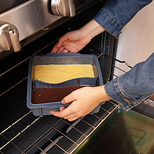 NuWave Silicone Baking Kit with 8x8-inch Baking Pan, Removable Divider Insert & Reusable Cupcake Liners,Gray/Red