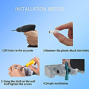 YouOKLight Broom holder wall mount, mop and broom hanger wall mount garden tool organizers storage rack, broom organizer mop holder hanger. For Home Garden Garage And Storage, 5 Slots, 6 Hooks, Grey.