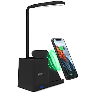 Aduro U-Light LED Desk Lamp Organizer Desk Light with Pen Holder & QI Wireless Charger Stand Black