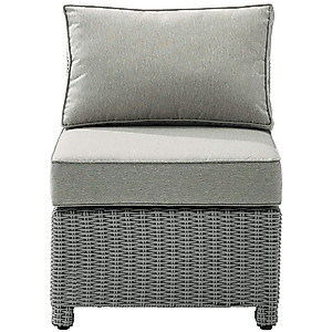 Crosley Furniture Bradenton Armless Outdoor Sectional Chair, Wicker Patio Chairs for Porch, Deck, Backyard, Gray with Gray Cushions