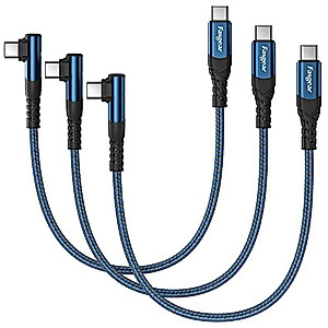 Fasgear Short USB C to USB C Cable - 3 Pack 1ft 60W USB 2.0 Type C Charger Fast Charging Braided Right Angle Compatible for Galaxy S22 S21 Ultra S20 Mac-Book Air i-Pad Mini 6 (Blue)