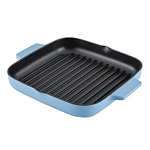 KitchenAid Enameled Cast Iron Square Grill and Roasting Pan, 11 Inch, Blue Velvet