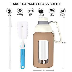 Zenbo 42oz Glass Water Bottle with Straw, Motivational Water Bottle with Silicone Sleeves and Handle,Leakproof BPA Free Wide Mouth Water Jug for Gym,Working,Outdoor