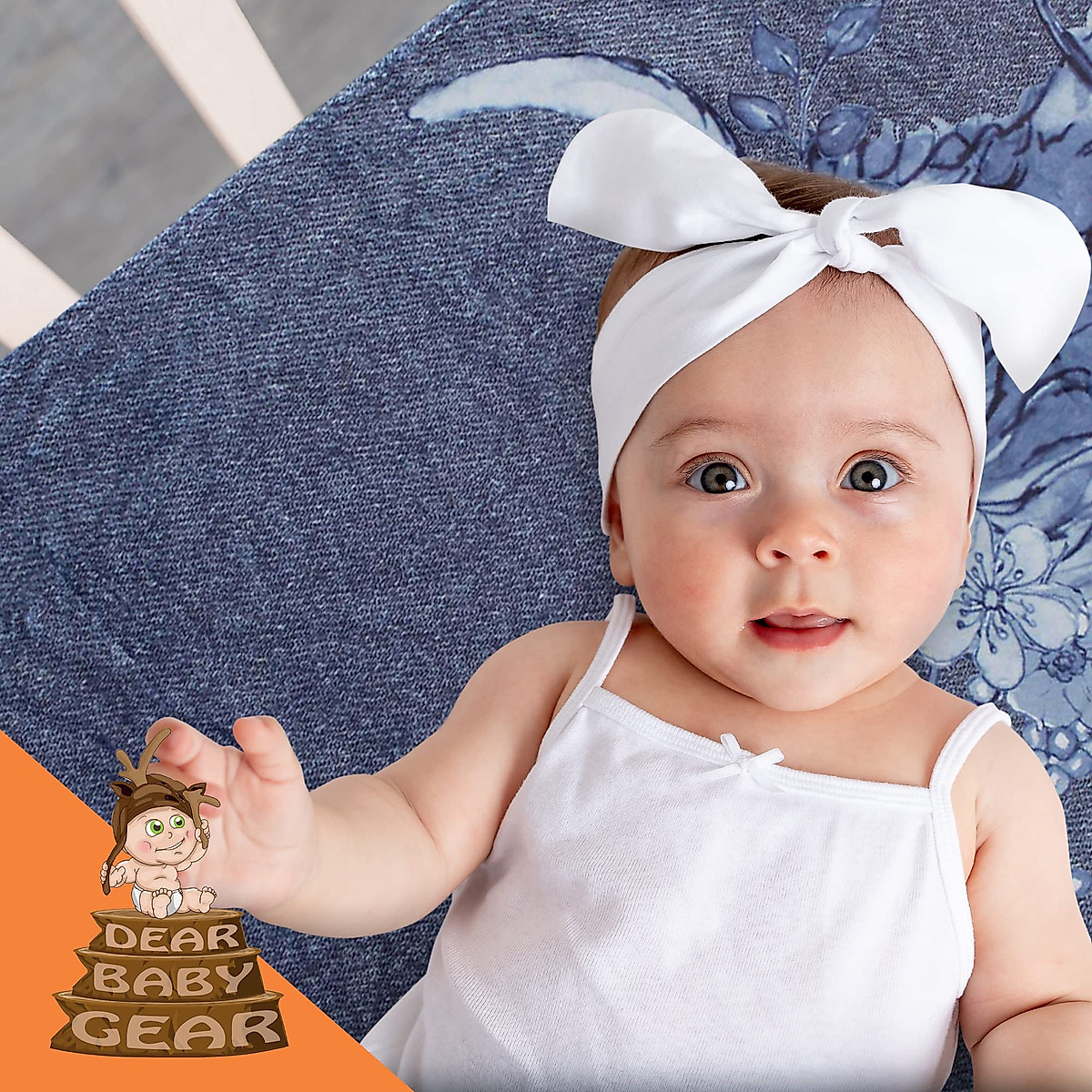 Dear Baby Gear Farm Deluxe Newborn Blanket - Double Layer Reversible, Milestone & Infant Gifts for Girls and Boys - Floral Highland Cow Denim Printed Blanket & Floral Smooth Fabric, 40 x 30 Inches