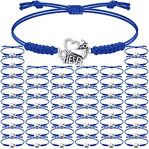 Inbagi 48 Pcs Cheerleader Gifts Cheer Bracelet Girls Cheerleading Charm Bracelet Adjustable Cheerleader Gifts for Cheer Team Cheerleading Jewelry Accessories Bulk (Blue)