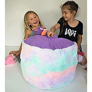 MiniOwls Plush Toy Storage Solution (Cover, Unfilled) - Rainbow Furry Bean Bag - Soft Teddy Faux Fur Organizer with a Zipper. Pouf 20x20x15 Contemporary Accent Ottoman (Unicorn, Medium)