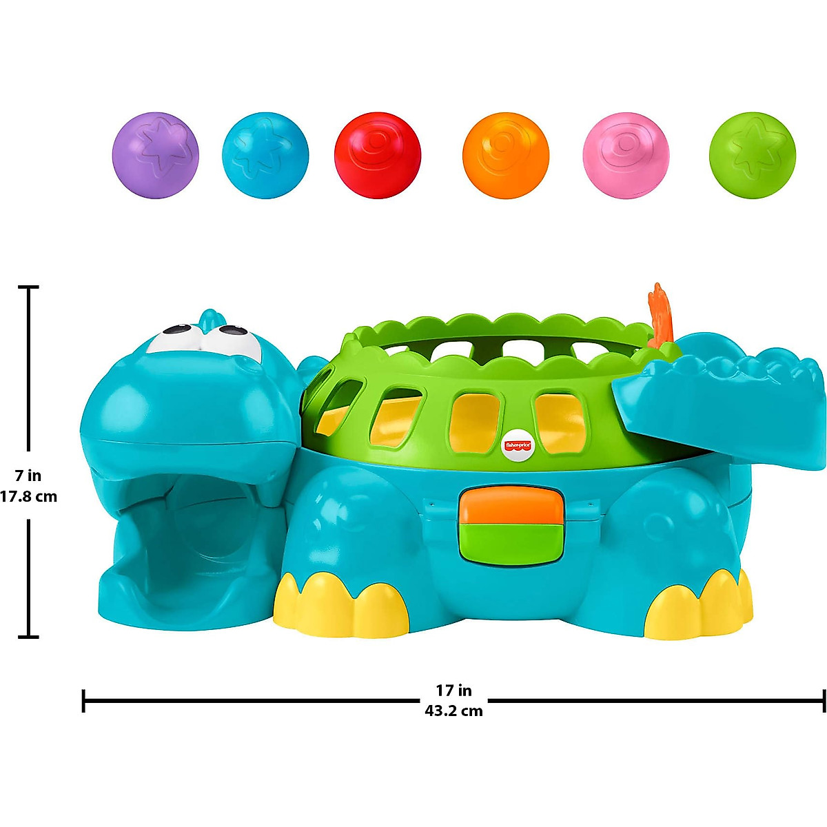 Fisher-Price Baby Crawling Toy, Poppity Pop Musical Dino Ball-Popper with Sounds for Infants Ages 6+ Months, Blue