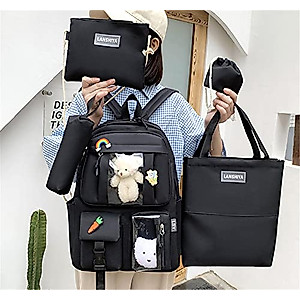 5PCS Kawaii Backpack Set with Kawaii Pendant and Pins Accessories, Shoulder Bag School Bags Handbag Coin Purse Pencil Case