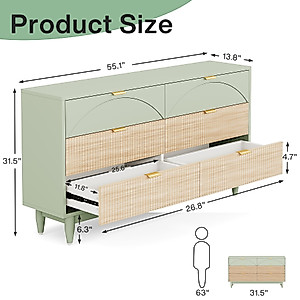 Tribesigns 6-Drawer Dresser for Bedroom: 55 Inches Modern Chest of Drawers with Gold Metal Handles, Green Long Double Dresser Organizer Wood Cabinet for Bedroom, Closet, Living Room