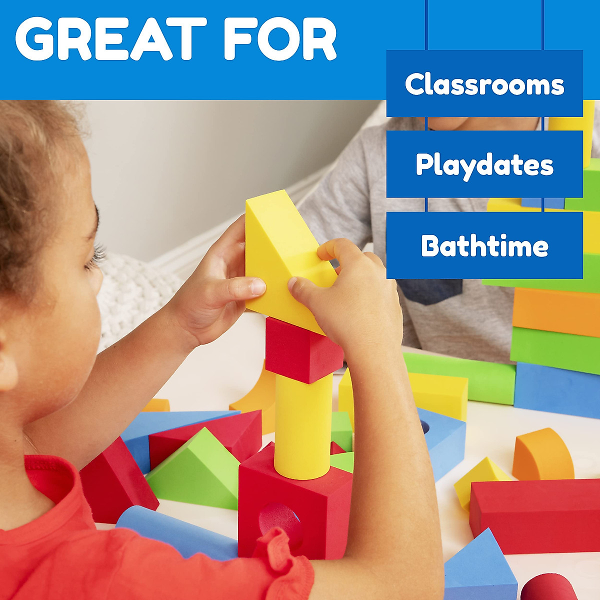 JaxoJoy Foam Building Blocks for Kids - 108-Piece Soft Foam Blocks for Toddlers - Large, Stackable, Educational STEM Toys - Soft Blocks for Indoor or Outdoor Play - Foam Shapes for Boys and Girls