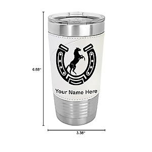 LaserGram 20oz Vacuum Insulated Tumbler Mug, Horseshoe with Horse, Personalized Engraving Included (Faux Leather, Volleyball Style)