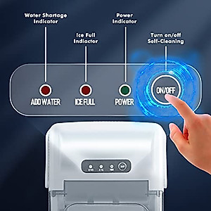 Ice Makers Countertop with Self-Cleaning, 26.5Lbs/24Hrs, 9 Cubes Ice Ready in 6 Mins, Portable Ice Maker with Ice Scoop/Basket for Home/Kitchen/Office/Bar, White(with Handle)