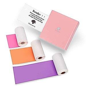 Phomemo M02 Mini Printer- Bluetooth Thermal Photo Printer with 3 Rolls Colorful Sticker Paper, Compatible with iOS + Android for Plan Journal, Study Notes, Art Creation, Work, Gift