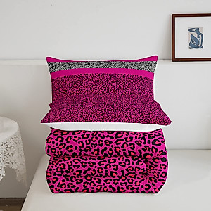 Manfei Pink Leopard Comforter Set Full Size, Black White Zebra Print Bedding Set 3pcs for Kids Boys Girls Room Decor, Wild Animal Print Quilt Set Cheetah Print Duvet Set with 2 Pillowcases