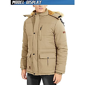 TACVASEN Men's Parka Jacket Winter Warm Fleece Liner Snow Ski Hiking Coats Hooded Khaki, L