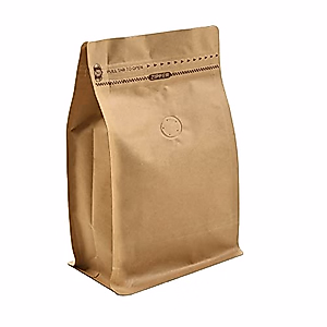 50 Pieces 8 Ounce Kraft Paper Stand Up Coffee Bag/Flat Bottom Pouch with Air Release Valve and Reusable Side Zipper. (50pcs, ½lb/8oz)