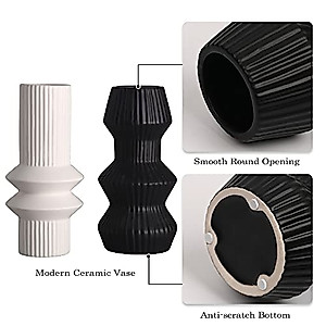 TERESA'S COLLECTIONS Modern Geometric Ceramic Vase for Home Decor, Black and White Decorative Vase for Fireplace, Flower Vases for Dining Table Decor, Living Room, Mantel, Shelf, 8 inch- Set of 2
