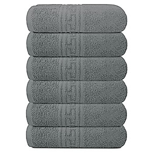 100% Ring Spun Cotton Bath Towels 24x44 Charcoal Grey Pack of 6 Gym Towels Soft Absorbent Lightweight Towels for Bathroom Spa Hotel Pool Salon Shower