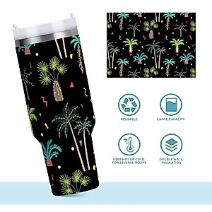 RPLIFE Christmas Palm Trees Tumbler Cup, Stainless Steel Cup, Tumbler with Straw