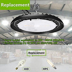 2 Pack LED High Bay Light with US Plug 6FT Cable, 120V 150W 19500LM 5000K Daylight, 600W-800W HID/HPS Equivalent, UL IP65 Commercial Warehouse Lighting for Workshop,Garage, Gym,Factory, Non-Dim