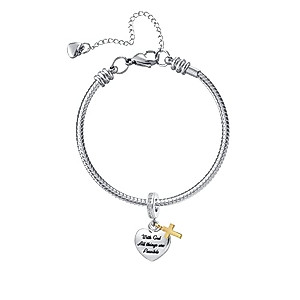 MZC Jewelry Cross Heart Charm for Pandora Bracelets Engraved Do not Fear, for I am with You Bible Christian God Jesus Dangle Bead Birthday Gift for Mom Women Family