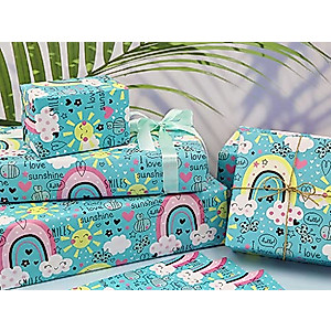 Birthday Wrapping Paper For Kids Girls Boys, I Love Sunshine Rainbow Design Gift Wrap Paper for Birthday Baby Shower Children's Day, 4 Sheets Folded Flat 20x28 Inches Per Sheet