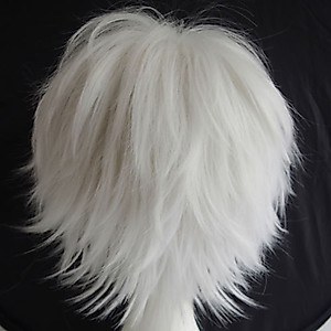 S-noilite Unisex Short White Cosplay Wigs Fluffy Shaggy Straight Women Mens Male Anime Party Costume Heat Resistant Synthetic Hair Wig