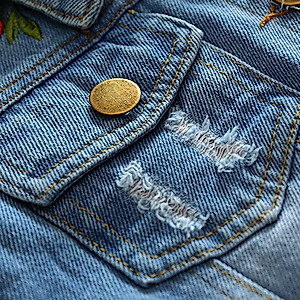 Top and Top Baby Girls Denim Jacket Rose Flower Embroidery Toddler Ripped Denim Coat For Kids (80/9-12 Months), Blue
