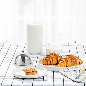 DOITOOL Cheese Dome Cover Butter Dish Ceramic Butter Plate with Stainless Steel Lid Farmhouse Butter Keeper Container Cheese Plate Mini Cake Stand for Home Restaurant Cheese Dome Cover