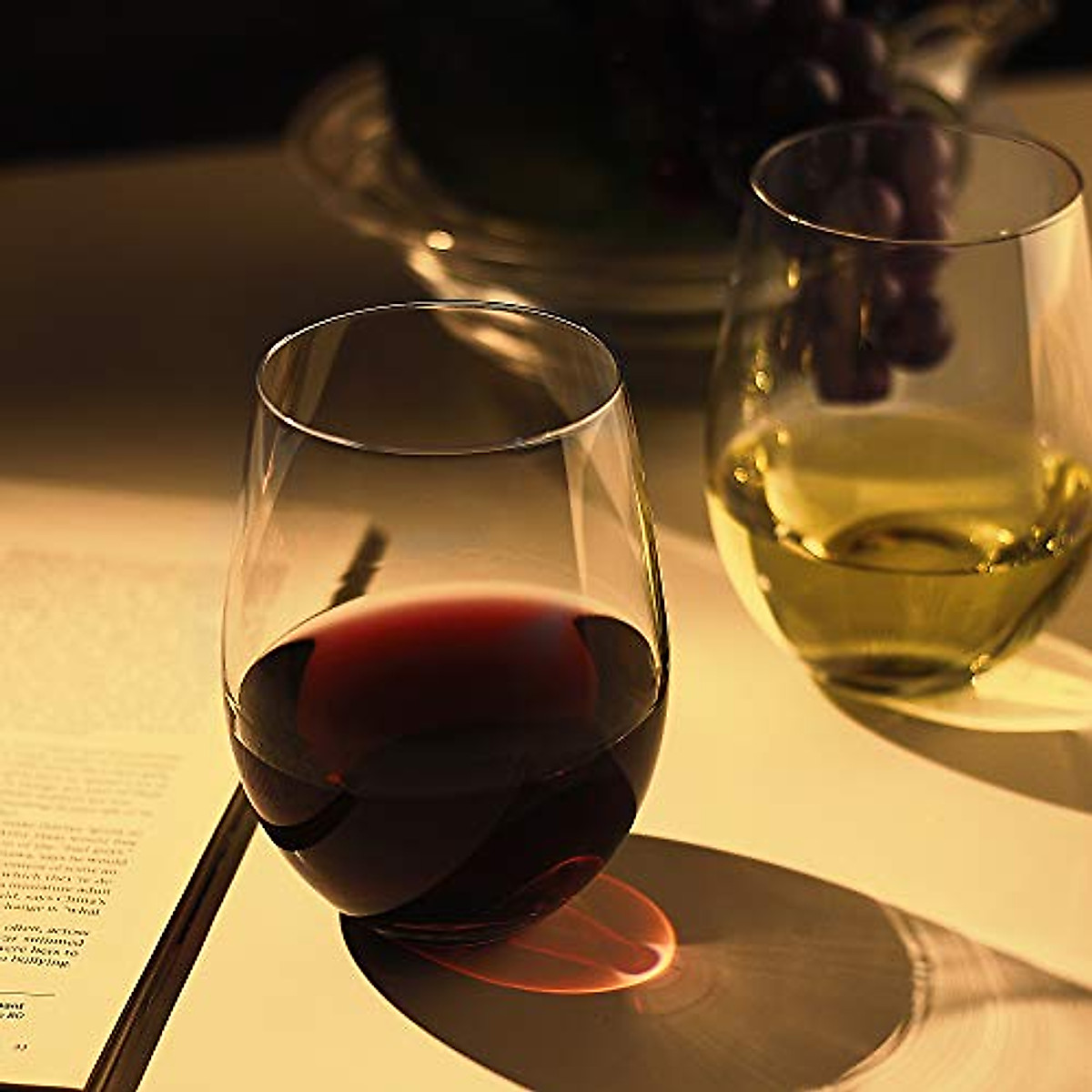 LUXU Stemless Wine Glasses(Set of 4)-20 oz,Crystal Wine Cups for Red or White Wine,Large Water Juice Glasses,No Stem Glass Beverage Cups,Clear Drinking Tumblers for Any Occasion