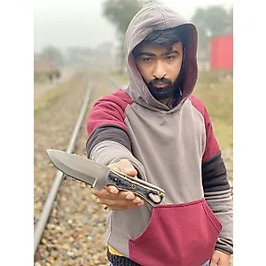 Uniqueya Fixed Blade Hunting Knife, Full Tang Carbon Steel Bushcraft Knife with Leather Sheath, Survival Compact Knife, Outdoor Knife for Camping Hiking