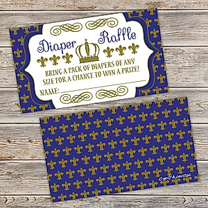 50 Royal Prince Diaper Raffle Tickets | Boy Baby Shower Game