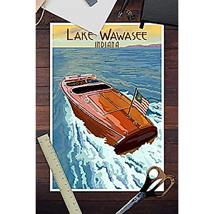 Lantern Press Syracuse, Indiana, Wooden Boat, Lake Wawasee (12x18 Art Print, Travel Poster Wall Decor)