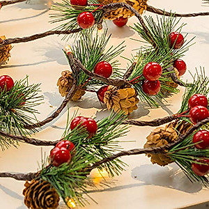 FUNPENY Christmas PineCones String Lights, 6.56Ft 20 LED Pine Needles Red Berries Fall Light Garland, Indoor Outdoor Decor for Thanksgiving Christmas Autumn Themed Party Decorations