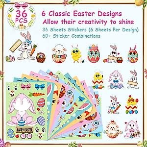LINAYE 36 Sheets Easter Crafts Stickers for Kids Toddlers - Make Your Own Easter Stickers, Easter Basket Stuffers for Kids Toddlers Easter Treats Gifts for Kids Easter Activities Party Favor Supplies