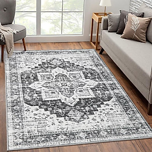 WESTLOOM Area Rug 8x10 Soft Rug for Bedroom Indoor Floor Cover Print Carpet Distressed Vintage Area Rug Machine Washable Foldable Accent Rug, 8’x10’, Brwon