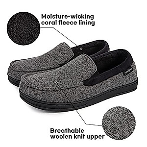 LongBay Men's Cozy Moccasin Slippers Loafer House Shoes with Memory Foam and Rubber Sole for Indoor Outdoor (12 D(M), Light Gray)