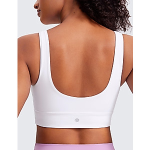 CRZ YOGA Butterluxe Womens U Back Sports Bra - Scoop Neck Padded Low Impact Yoga Clothes Workout Crop Top with Built in Pads White Small