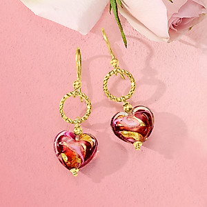 Ross-Simons Italian Red and Pink Murano Glass Heart Drop Earrings in 18kt Gold Over Sterling