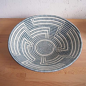 16" X-Large African Basket- Malindi/Rwanda Basket/Woven Bowl/Sisal & Sweetgrass Basket/Blue-Gray, White
