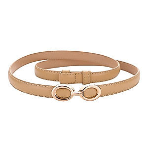 ALAIX Women's Leather Skinny Belt for Dress Adjustable Thin Waist Belt for Lady Waistband with Golden Buckle Apricot