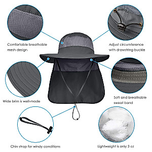 IYEBRAO 2 Pack Mens Sun Protection Hat with Neck Flap for Fishing Hiking Garden Work(Dark Grey＆light Grey)