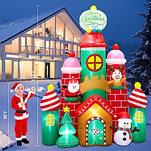 JUZISHU 11FT Height Giant Christmas Inflatables Decorations Candy Castle Santa Santa Reindeer Snowman Blow Ups Yard Decoration Rotating LED Lights Décor Holidayxmas Eve Party Indoor Outdoor Garden
