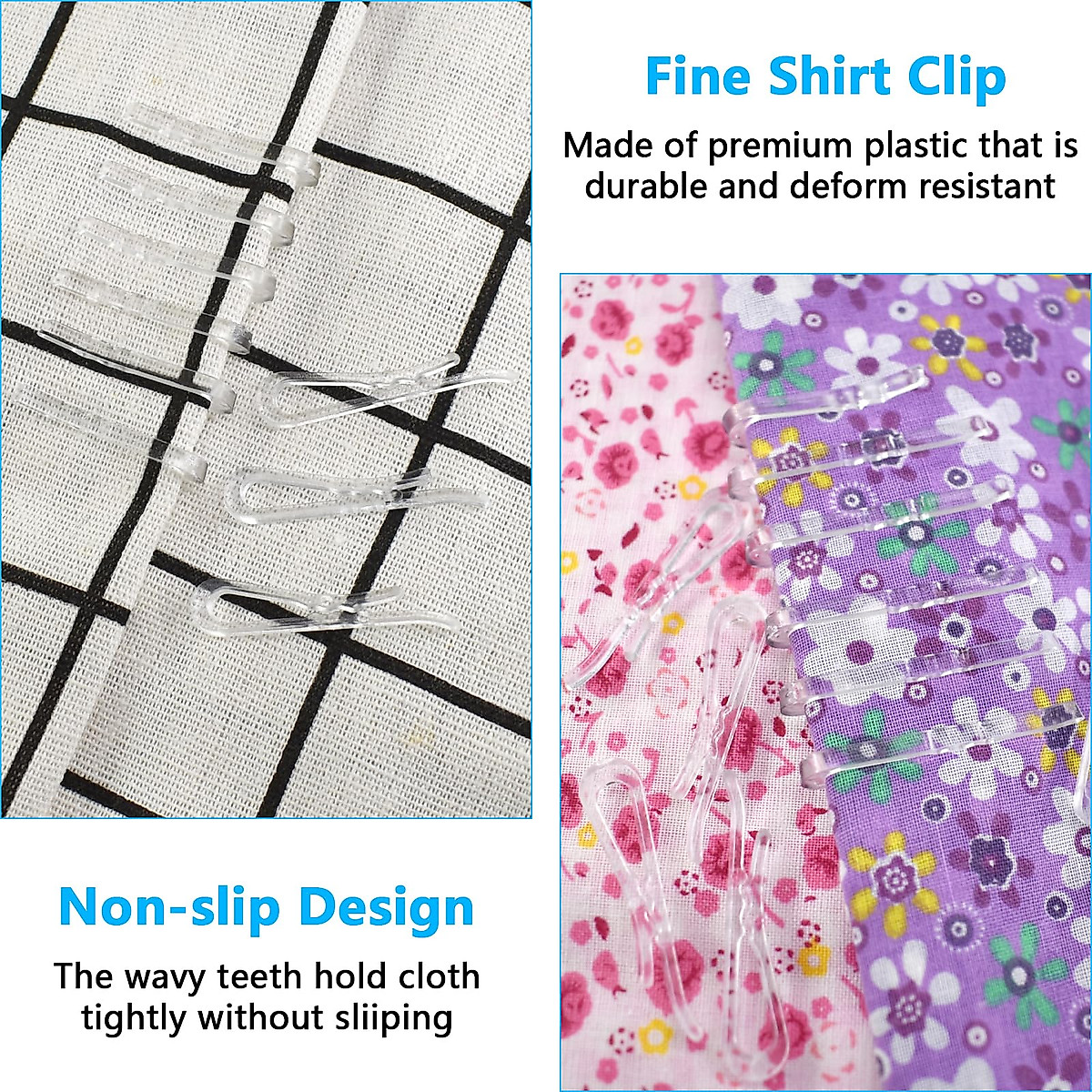 SHRJ 300Pcs Plastic Alligator Clip U Shape Clothespins Transparent Shirt Fixing for Ties Socks Pants Skirts, Hold Garments in Place, 1.5inch/38mm