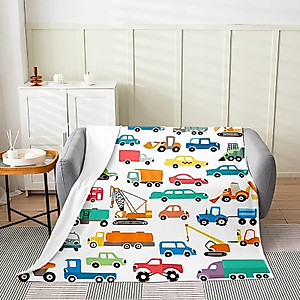 Feelyou Construction Car Flannel Fleece Blanket Excavator Plush Throw Blanket, for Children Construction Vehicles All Season,Bed Blanket Equipment Trucks Room Decor 40"x50"