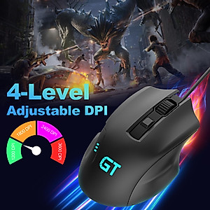 RaceGT Wired RGB Gaming Mouse, Ergonomic Mouse with 7 Backlight RGB Lighting Modes, up to 3600 DPI,6 Buttons for Windows/PC/Mac/Laptop Gamer (Black)