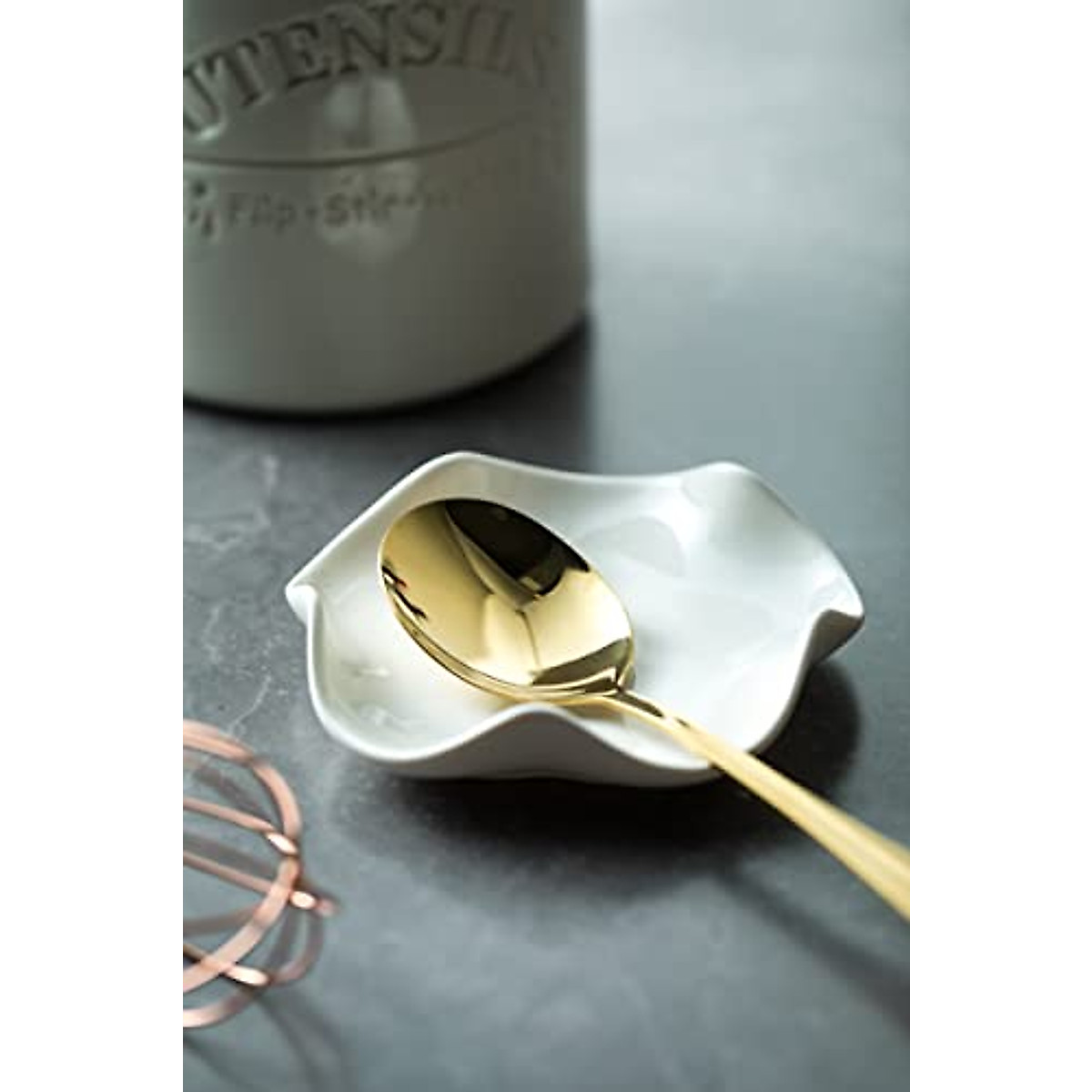 Cute Spoon Rest for Stove Top, Ceramic Spoon Holder for Kitchen Counter, 5.3 Inches Coffee Spoon Holder Utensil Rest, Cooking Gifts for Housewarming, Wedding, White