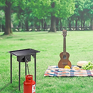 Portable Propane Gas Grill with Cast Iron - High Pressure Single for Outdoor Cooking Camping and Patio 75000-BTU Powerful Stove Cookware Equipment